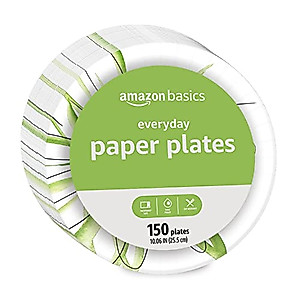 Amazon Basics Everyday Paper Plates, 10 Inch, Disposable, 150 Count