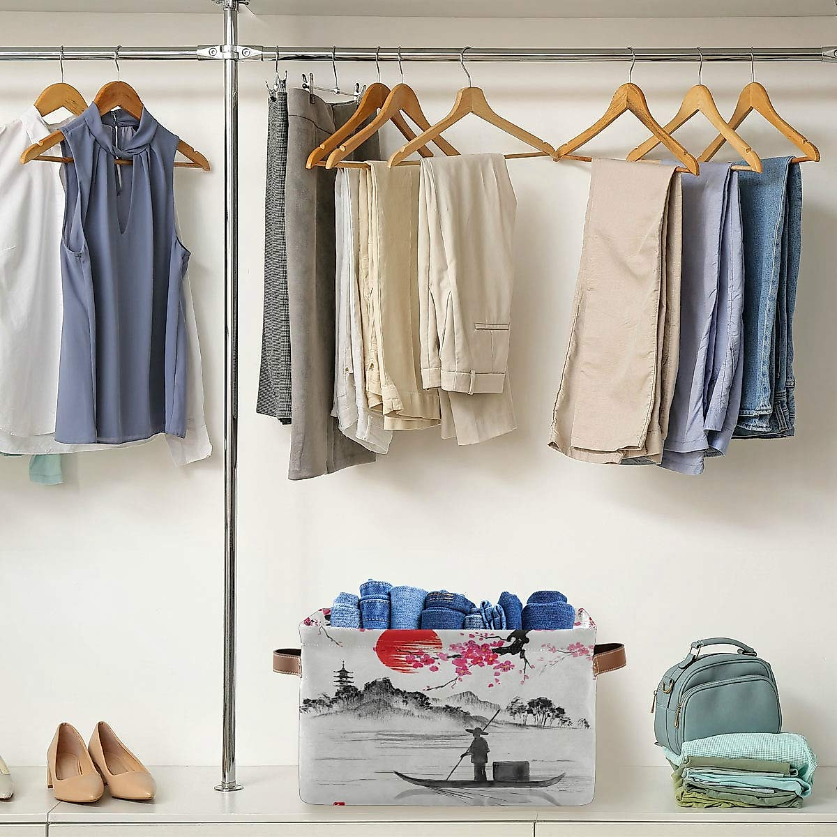 Storage Basket Cube Vintage Japanese Fisherman Large Collapsible Toys Storage Box Bin Laundry Organizer for Closet Shelf Nursery Kids Bedroom,15x11x9.5 in,1 Pack