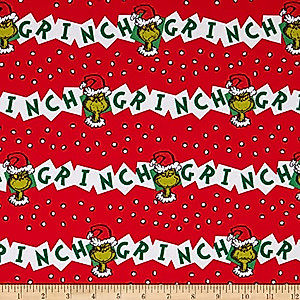Kaufman How The Grinch Stole Christmas Holiday Headd Stripe Holiday, Fabric by The Yard