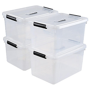 Fabnati 4-Pack 17.5 L Plastic Latching Storage Box, Clear Storage Bin with Handle