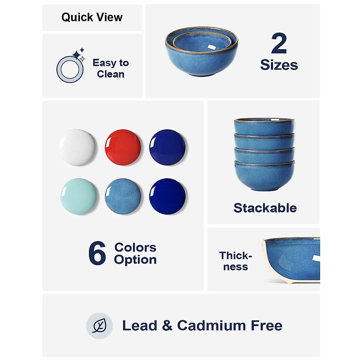 LE TAUCI Cereal Bowls 6 Inch, Ceramic Bowl Set for Soup, Dessert, Fruits, Salad, Noodle, Ramen, 22 Ounce Bowls for Kitchen, Set of 4, Ceylon blue