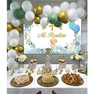 Lexfvpoo Mi Bautizo Baptism Backdrop 7x5ft First Holy Communion Christening Decorations Blue Flower Cute Angel God Bless Background for Boy Vinyl Mi Primera Comunion Banner Photo Shoot Props