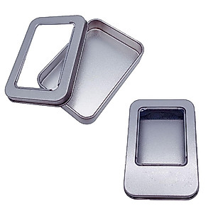 Leadigol 8PCS Metal Tin Box Rectangular Empty Tin Box with Clear Window Lids Gift Box Portable Box Small Storage Kit Home Organizer 3.4x2.4x0.8 Inch