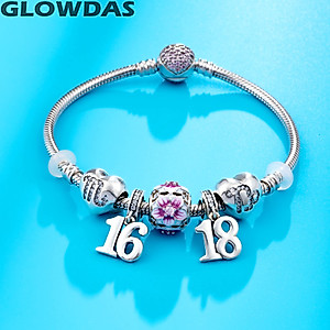 16 Birthday Dangle Charms fits Pandora Anniversary Bracelet, 925 Sterling Silver 16th Celebration Pendant Beads with CZ, Sweet Number 16 Years Gifts for Sister/Daughter/Son