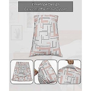 Edwiinsa Pink Grey Pillow Covers Standard Size Set of 2 Bed Pillow, Modern Geometric Abstract Art Aesthetics Plush Soft Comfort for Hair/Skin Cooling Pillowcases with Envelop Closure 20''x26''