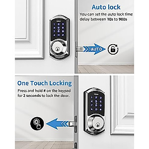Smart Door Lock - TEEHO Keyless Entry Door Lock with Keypads - Electronic Door Locks - Easy Installation - IP54 Waterproof - Auto Lock