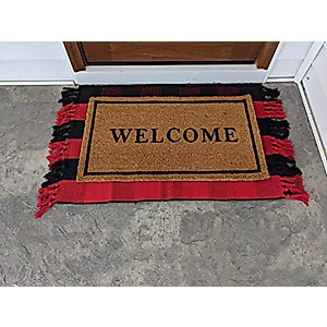 Red and Black Buffalo Plaid Rug I Machine Washable Front Door Mat | Farmhouse Rug 41” x 23” Buffalo Plaid Decor I Red Rug | Christmas Rug