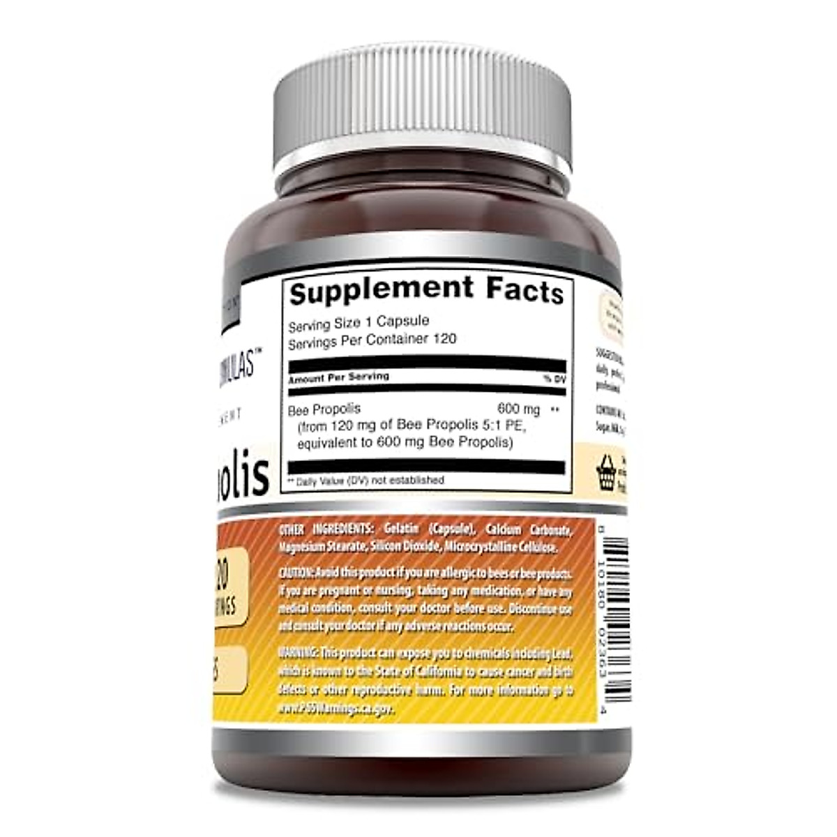 Amazing Formulas Bee Propolis Supplement | 600 Mg Per Serving | 120 Capsules | Non-GMO | Gluten Free | Made in USA