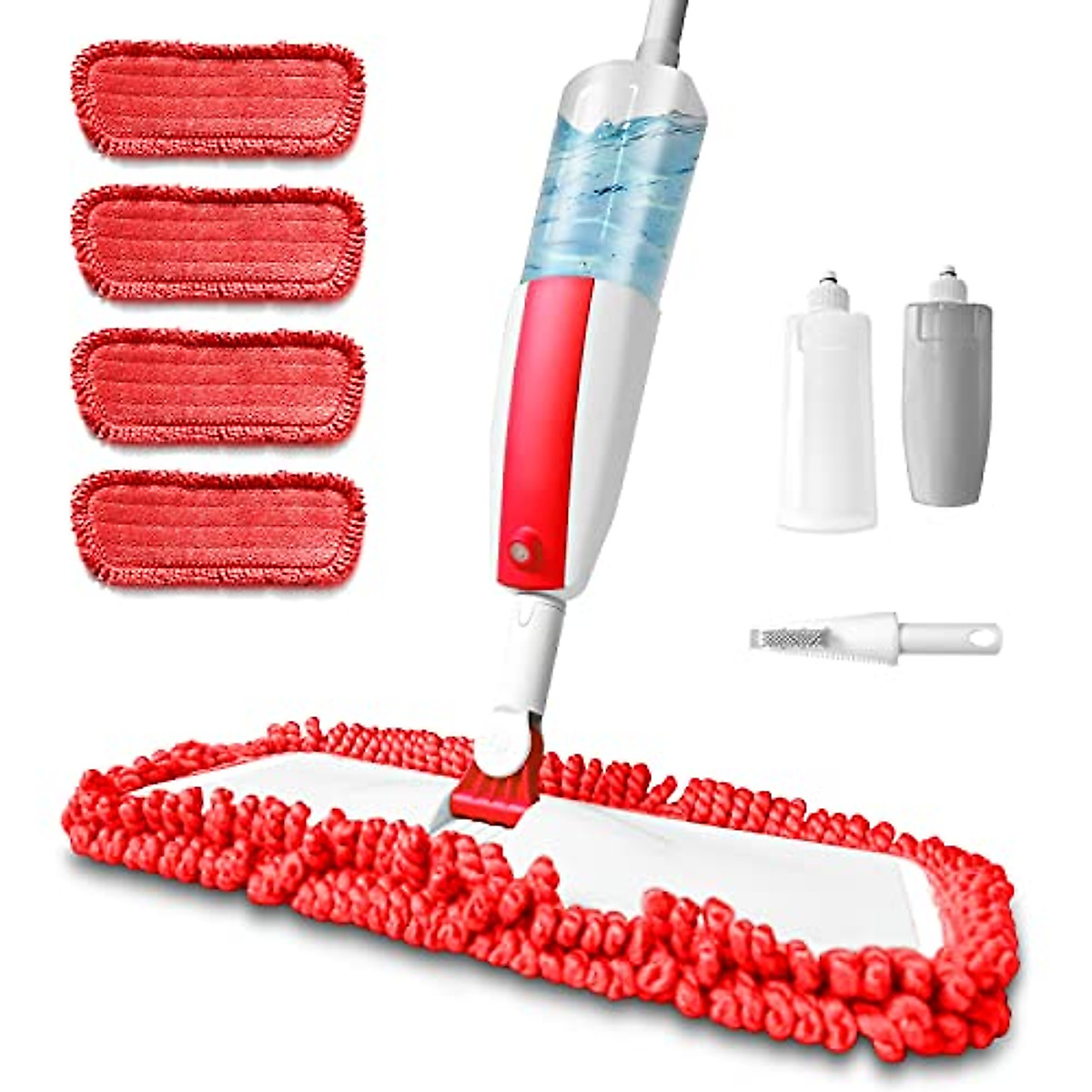 DDSNTY Mops,Spray Mops for Floor Cleaning,Spray Mop with Washable Pad,Kitchen Dry & Wet Mop with 410ML&300ML Refillable Bottle 4 Reusable Washable Pads for Hardwood Laminate Wood Tiles Floor Red…