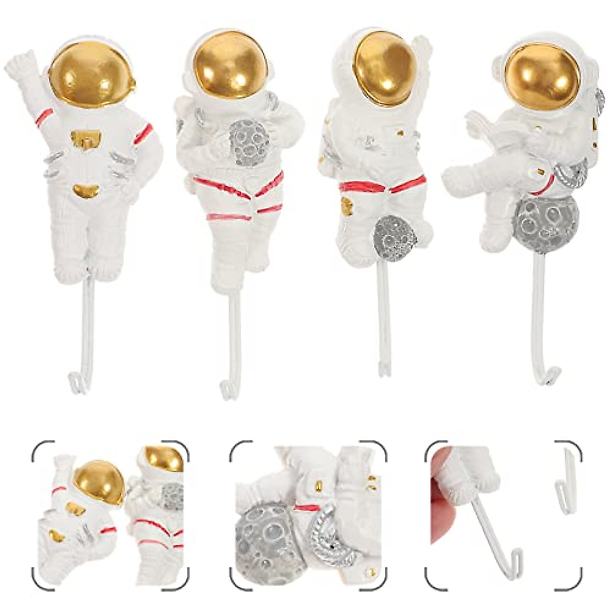 Beavorty Astronaut Wall Hanging Hook 4pcs Astronaut Hook Umbrella Holder Wall Hooks Wall Mounted Coat Hooks Key Rack Astronaut Wall Sculptures Kids Bathroom Accessories Wall Mount Storage Hanger