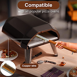 Weiwavivi 21'' Pizza Oven Brush,Brass bristles Pizza Stone Cleaning Brush with Scraper,Outdoor Pizza Oven Accessories