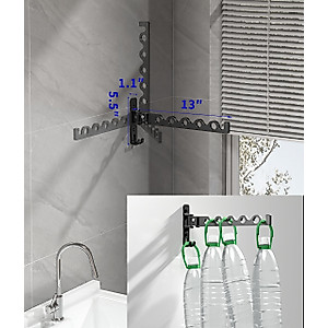 Dr.DJ Wall Hanger for Clothes, Coat Hanger Wall Mounted Matte Black Retractable Clothes Drying Organizer Rack Garment Hooks Aluminium Folding Indoor Wall Hanger Space Saver (2 Racks) Black