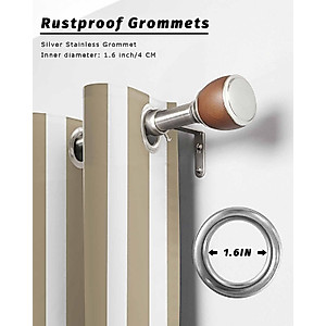 Outdoor Curtains for Patio Waterproof Stripe Indoor/Outdoor Curtain Tiebacks Khaki White Stripes Privacy Curtain Sun Blocking Farmhouse Grommet Drapes for Pergolas Gazebo Porch Balcony 2 Panel 54x84