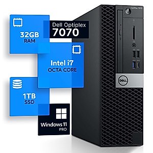 Dell Optiplex 7070 Desktop Computer | Hexa Core Intel i7 (3.4) | 32GB DDR4 RAM | 1TB SSD Solid State | Windows 11 Professional | Home or Office PC (Renewed), Black