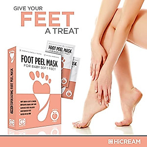 Hicream Foot Peel Mask- 2 Pairs of Regular Skin Exfoliating Foot mask For Cracked Heels, Dead Skin & Calluses , Removes & Repairs Rough Heels, Dry Toe Skin , Peach Scent