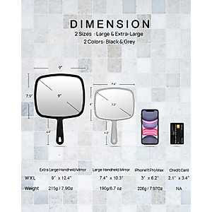 PROTECLE Large Hand Mirror, Salon Barber Hairdressing Handheld Mirror with Handle (Square Black 10.3"x7.4")