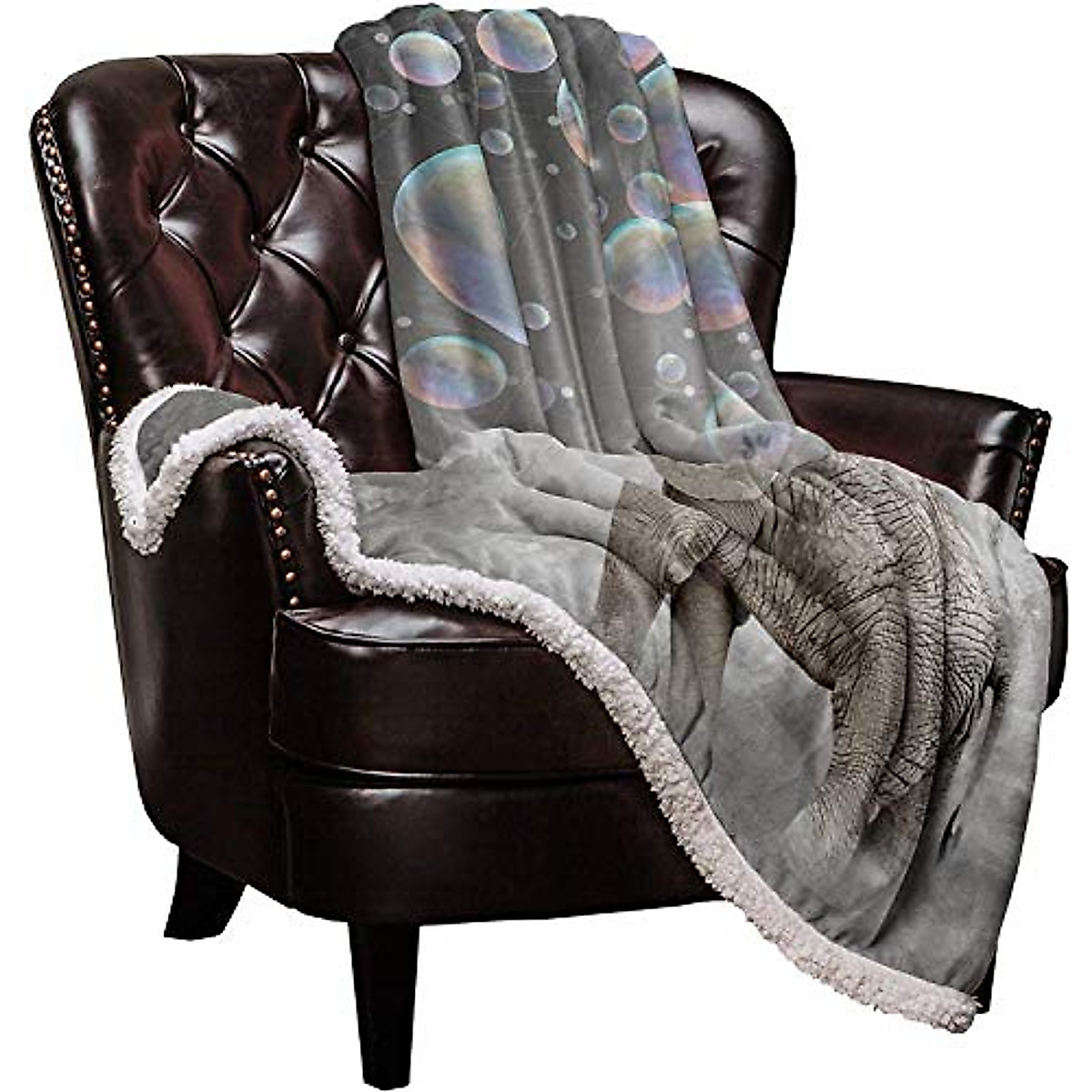 Prironde Elephant Sherpa Fleece Throw Blanket for Bed Couch Blowing Bubbles Fantasy Decor Reversible Sherpa Plush Blankets,Soft Cozy Throws for Women Adults Teens Kids 39" Wx49 L