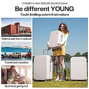 Mixi 3-Piece Luggage Set Hardside PC Travel Suitcase Rolling Bag Spinner Wheels TSA Lock, 20+24+28 Off White(Slight Pink), with Cover