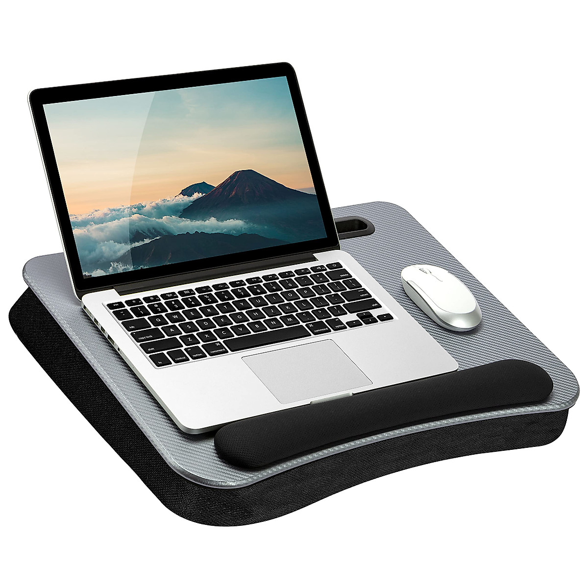 LAPGEAR Memory Foam Lap Desk with Wrist Rest and Media Slot - Large - Silver Carbon - Fits up to 17.3 Inch Laptops and Most Tablets - Style No. 91365