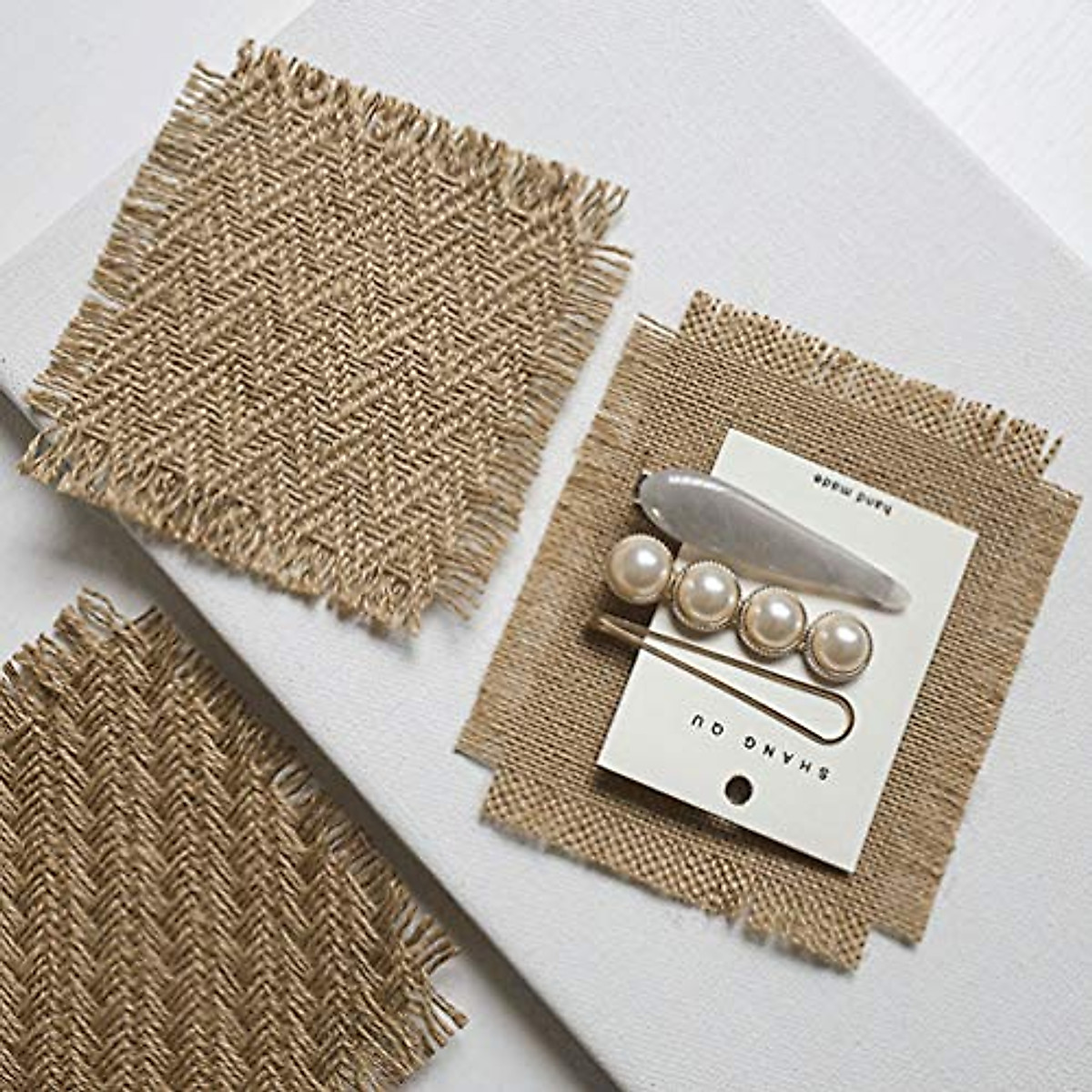 Cabilock Car Coasters Linen Placemats 8Pcs Linen Coasters Retro Square Placemats Farmhouse Cup Mat Decorative Table Mat Drink Hot Pads for Dining Room Kitchen Jute Placemat Car Cup Coasters