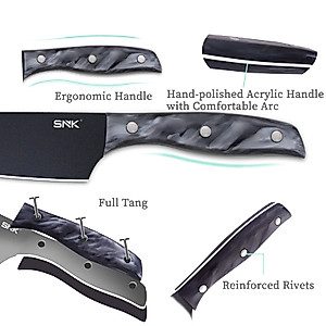 SNK 8 Inch Professional Chef Knife, Kitchen Knife with Full Tang and Ergonomic Acrylic Resin Handle, Quicksand Metallic Coating, Cooking Knife for Chopping and Slicing with Gift Box, Gray