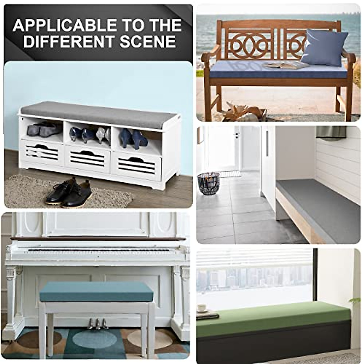 Detiblue Custom Bench Cushion Outdoor Cushions for Patio Furniture Indoor Bay Window Seat Porch Swing Bench Cushions Non-Slip Bench Pads 70D High Elastic Sponge