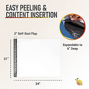 XXL Jumbo Expansion Poly Mailers 24 x 21 x 6 inches (Expandable - Gusseted) - 30 Pack - Tough Plastic Privacy Mailing Envelopes from Lemon Hero Office Solutions