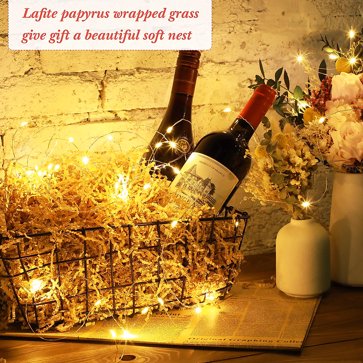 Outus 1lb Crinkle Cut Paper Shred Filler Shredded Paper for Gift Box Crinkle Metallic Shredded Cut Easter Grass Tissue for Wedding Birthday Wrapping Boxes Bags