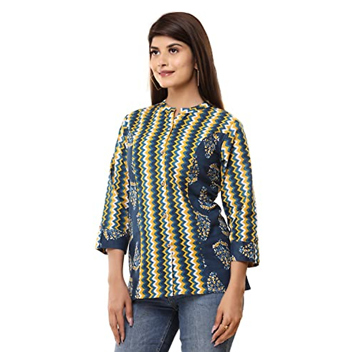 Vihaan IMPEX Zigzag Printed Tunic Casual Kurti Top for Women Shirt for Ladies Multicolor