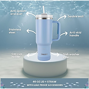 Tumbler with Lid & Straw 40oz | Leak Proof ,Insulated, Reusable Travel Coffee Mug Stainless Steel | Includes Tumbler Accessories Straw Cover + Silicone Boot for Water,Iced Tea Easter Gift(Blue, 40oz)