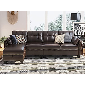 HONBAY Faux Leather Sectional Sofa Couch Reversible L Shaped Couch Sofa 4 Seat Sofa Sectional Couch for Small Apartment