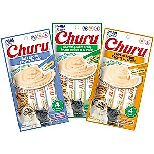 INABA Churu Lickable Creamy Purée Cat Treats 3 Flavor Variety Pack of 12 Tubes