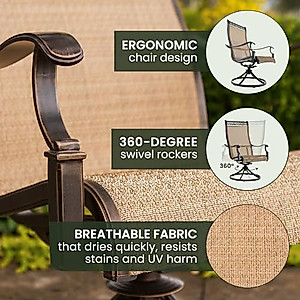 Hanover Manor 11-Piece Outdoor Dining Set with 10 Comfortable Swivel Rockers and an Extra-Large 60" x 84" Aluminum Cast-Top Dining Table, 10 person Patio Table and Chairs for Backyard, Deck, Porch