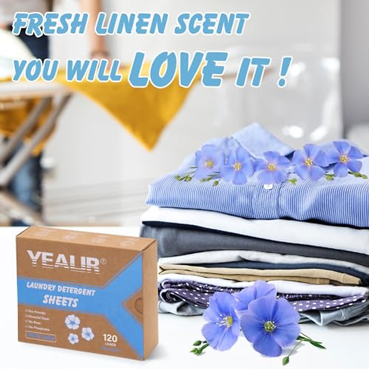YEALIR Laundry Detergent Sheets Up to 120 Loads, Fresh Linen - Eco-Friendly Laundry Detergent, Zero Waste Laundry Strips - Liquidless Laundry Sheets for Home Dorm Travel Camping…