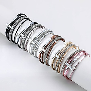 Women's Bracelet Cross Bracelet Diamond Leather Magnetic Buckle Bracelet Best Gift for Birthday Party, Thanksgiving, Christmas