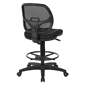 Office Star DC Series Deluxe Breathable Mesh Back Ergonomic Drafting Chair with Lumbar Support and Adjustable Footring, Black Fabric