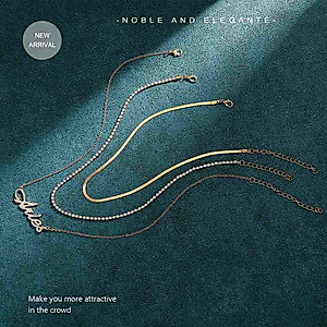 JONKY Layered Rhinestone Pendant Necklace Gold Crystal Aries Necklaces Chain Sparkly Letter Snake Chain Choker Necklace Fashion Constellation Jewelry for Women and Girls