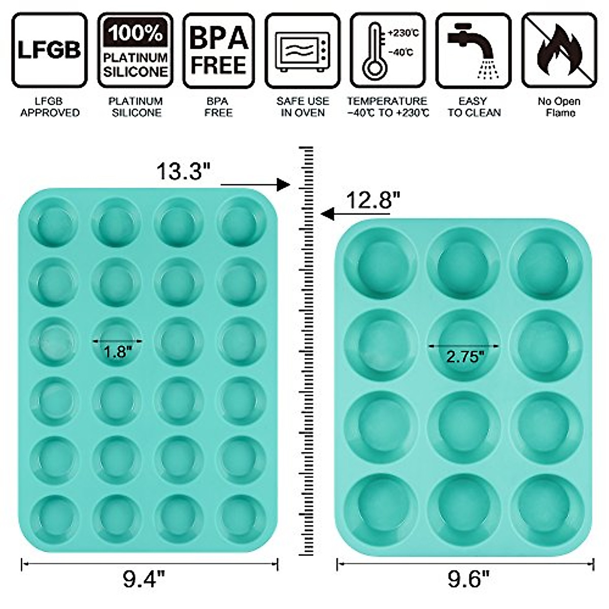 Silicone Muffin Pan Cupcake Set - Mini 24 Cups and Regular 12 Cups Muffin Tin, Nonstick BPA Free Food Grade Silicone Molds with 12 Silicone Baking Cups