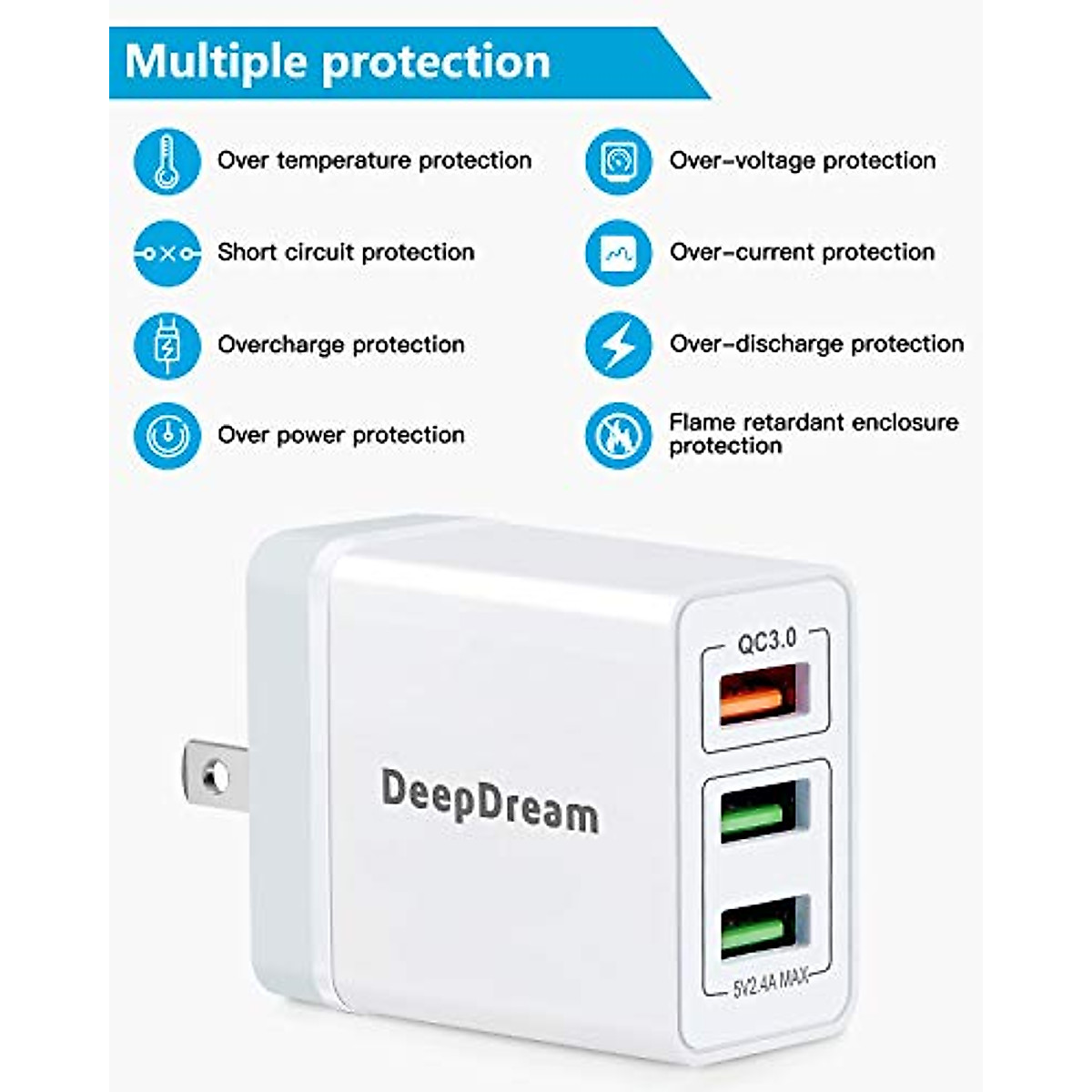 2 Pack USB Quick Charge 3.0 Wall Charger 30W, Deep Dream Multiport USB Wall Charger Plug Adapter, Fast Charger Block Compatible with iPhone 12/11/Pro/XS Max/XR/8/8+/Galaxy S10/S9/S8/Plus/Note 9/8