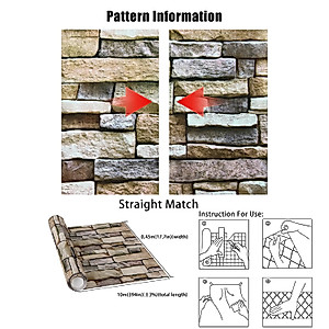 Yancorp 18"x120" Brick Wallpaper Peel and Stick Modern Stone Contact Paper Backsplash Self-Adhesive Wall Paper Kitchen Bedroom Accent Wall Brown Beige Removable Wallpaper