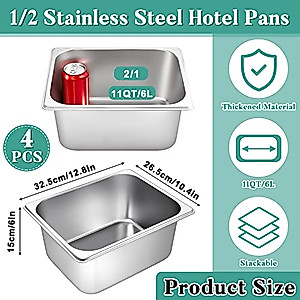 Zubebe 1/2 Half Size Steam Table Pans 6 Inch Deep Steam Pan Stainless Steel Restaurant Pan Metal Food Tray Commercial Food Pans for Hotel Restaurant (4 Pcs)