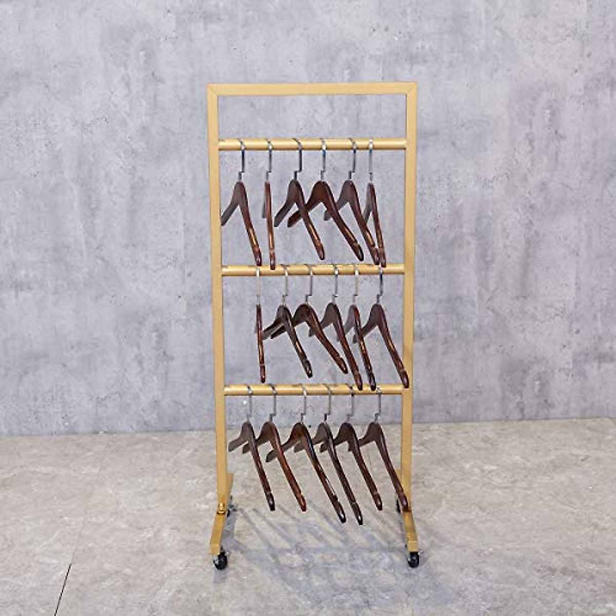 FURVOKIA Simple Modern Heavy Duty Metal Rolling Hanger Storage Rack with Wheel,Retail Display Floor-Standing Towel Pants Scarf Organizer Shelves (Gold, 3 Tier)