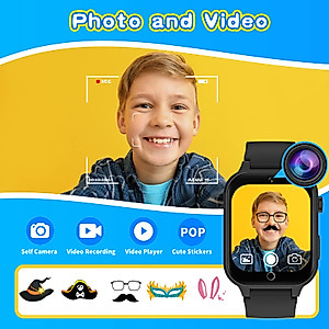 Cosjoype Smart Watch for Kids with 26 Puzzle Games HD Touchscreen Camera Video Music Player Habit Tracking Pedometer Alarm Flashlight 12/24 hr Educational Toys Birthday Gift for Girls Boys Ages 8 9 10