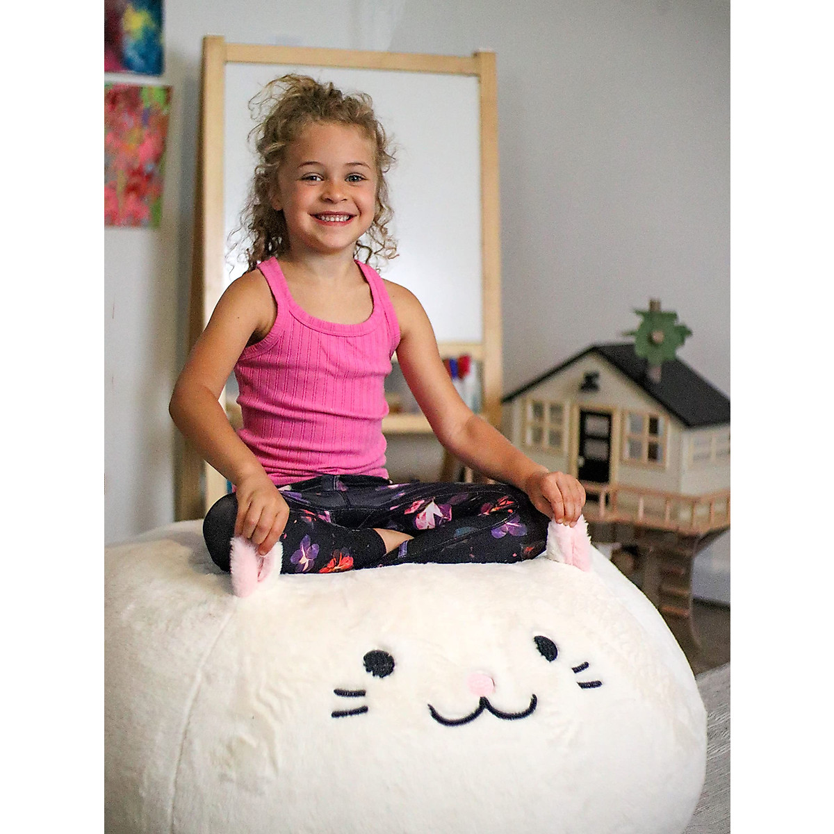 Furry Bean Bag Cover, Faux Fur Bean Bag Chair Cover for Kids, Teens and Adults 32x32x18in (Pinky Cat)