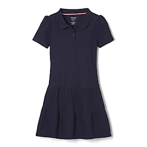 French Toast girls Ruffle Pique Polo School Uniform Dress, Navy, 10 12 US