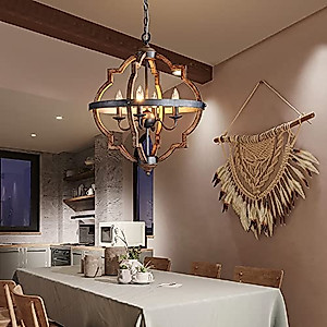 Saint Mossi 4-Lights Wooden Finish Farmhouse Chandelier Light Fixture,Rustic Globe Chandelier Style,Globe Pendant Light Farmhouse Pendant Light Fixtures,H22 x D20,Chain Adjustable