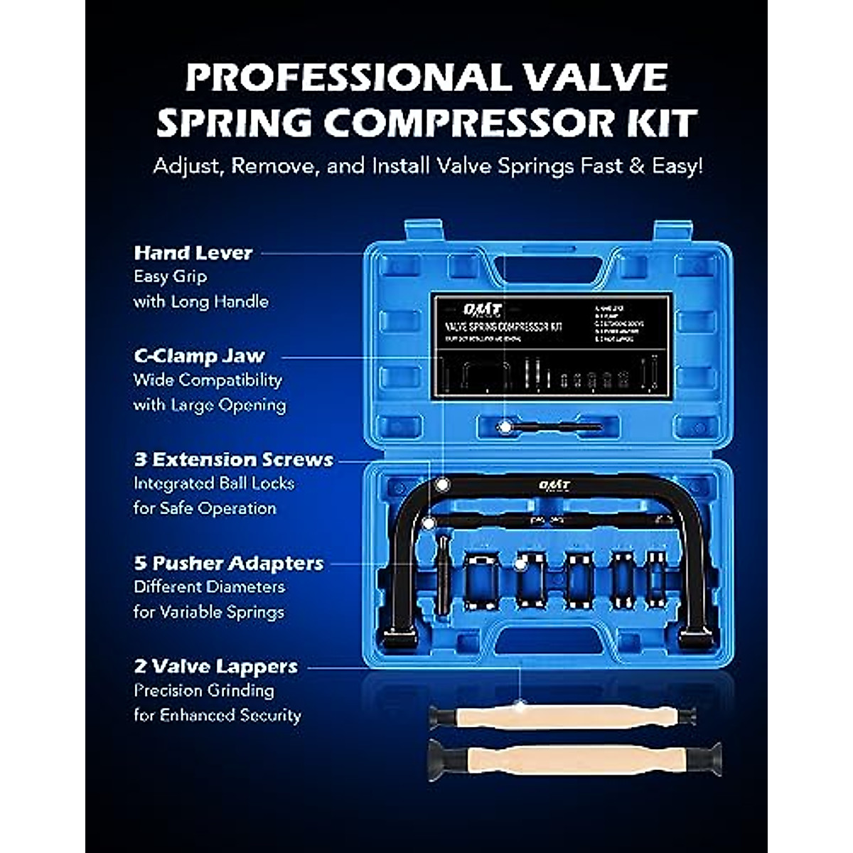 Orion Motor Tech Valve Spring Compressor | 10 Piece Spring Clamp Tool Kit with C Clamp, Collet Pusher Adapters, Extension Rods, and Lever for Car, Motorcycle, ATV, and Small Engine Repairs