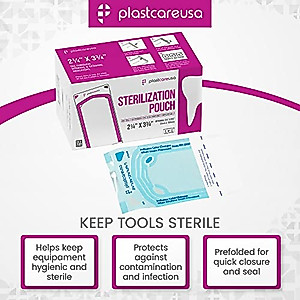 1000 2.25 X 2.75 Self Sterilization Pouches for Dental Offices, Autoclave Sterilizer Bags Pouch for Dentist Tools, for Cleaning Tools, 200 Pouches Per Box, 1 Box of Paper Blue Film…