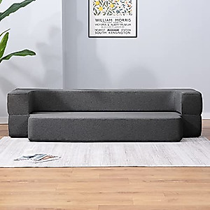 ZAFLY Queen Folding Sofa Couch Bed,8.6" Flip Out Sofa Bed,Convertible Sleeper Sofa Bed,Comfy Floor Couch Bed,Futon Sofa Bed Memory Foam Mattress,Linen Fabric Small Couches for Small Spaces,Dark Grey