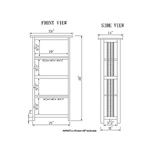 Mission 48" H Bookcase with 4 Shelves, Cherry